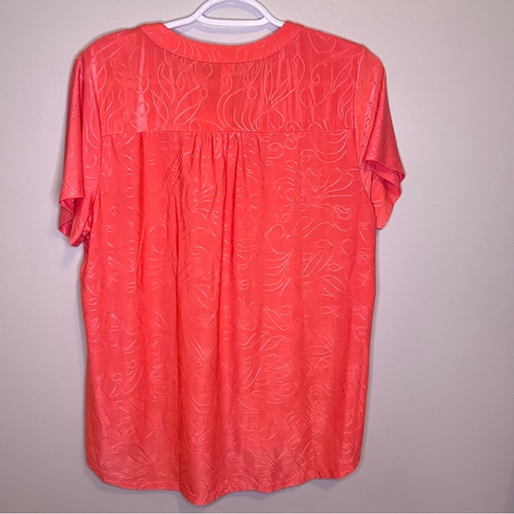 NY Collection | Tops | Ny Collection Coral Short Sleeve Y Neck Jacquard ...